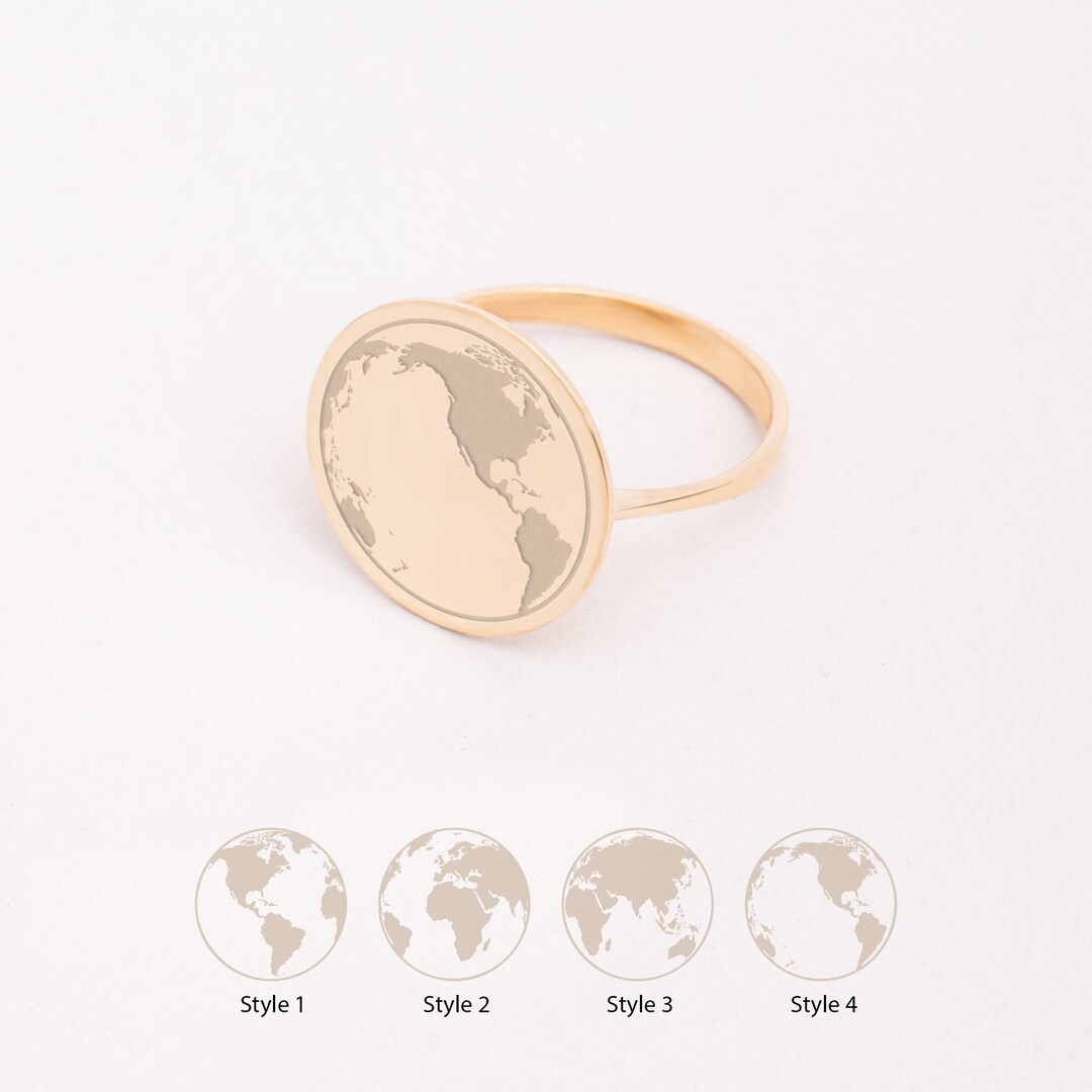 Personalized Custom World Map Ring in 14k 18k Solid Gold, Travel Gift ...