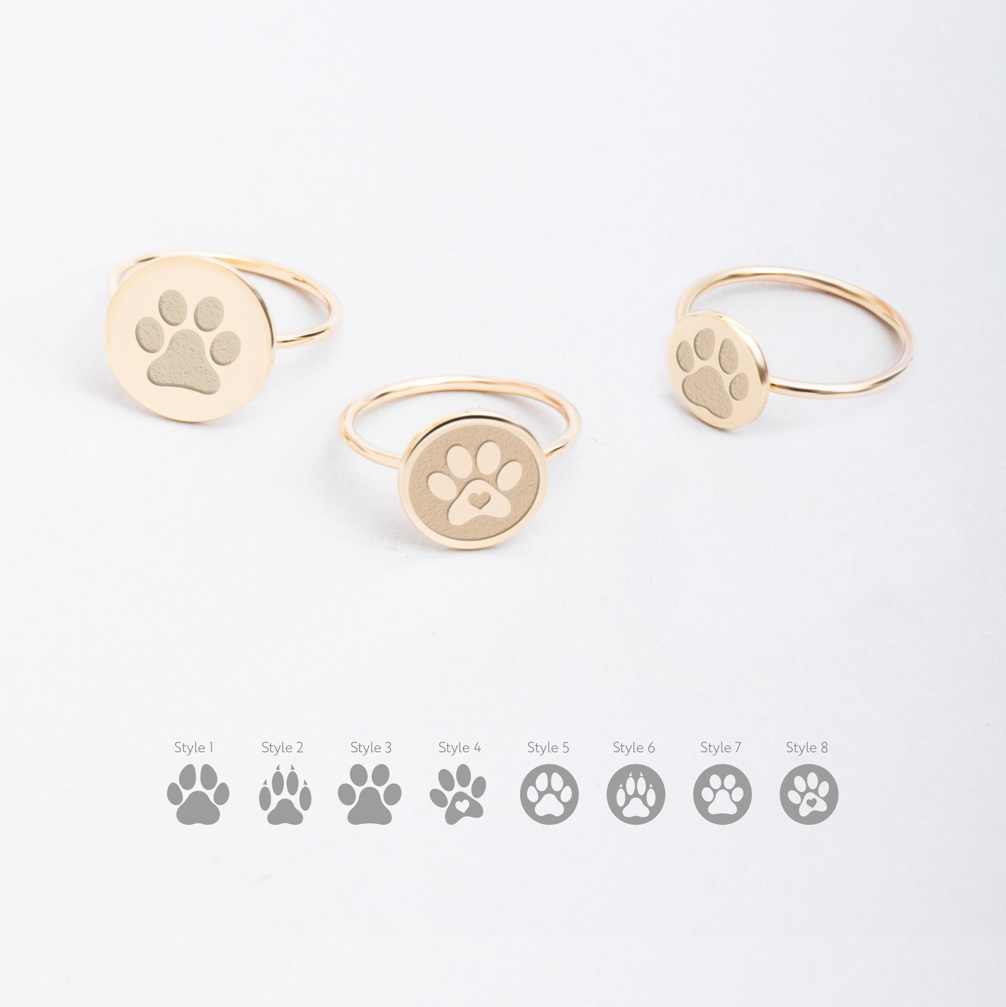 Custom Paw Print Ring 14k 18k Solid Gold Ring, Your Actual Dog Cat ...