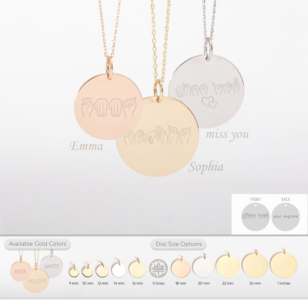 Custom Sign Language Necklace ASL Hand Gesture Jewelry 14K Solid Gold ...