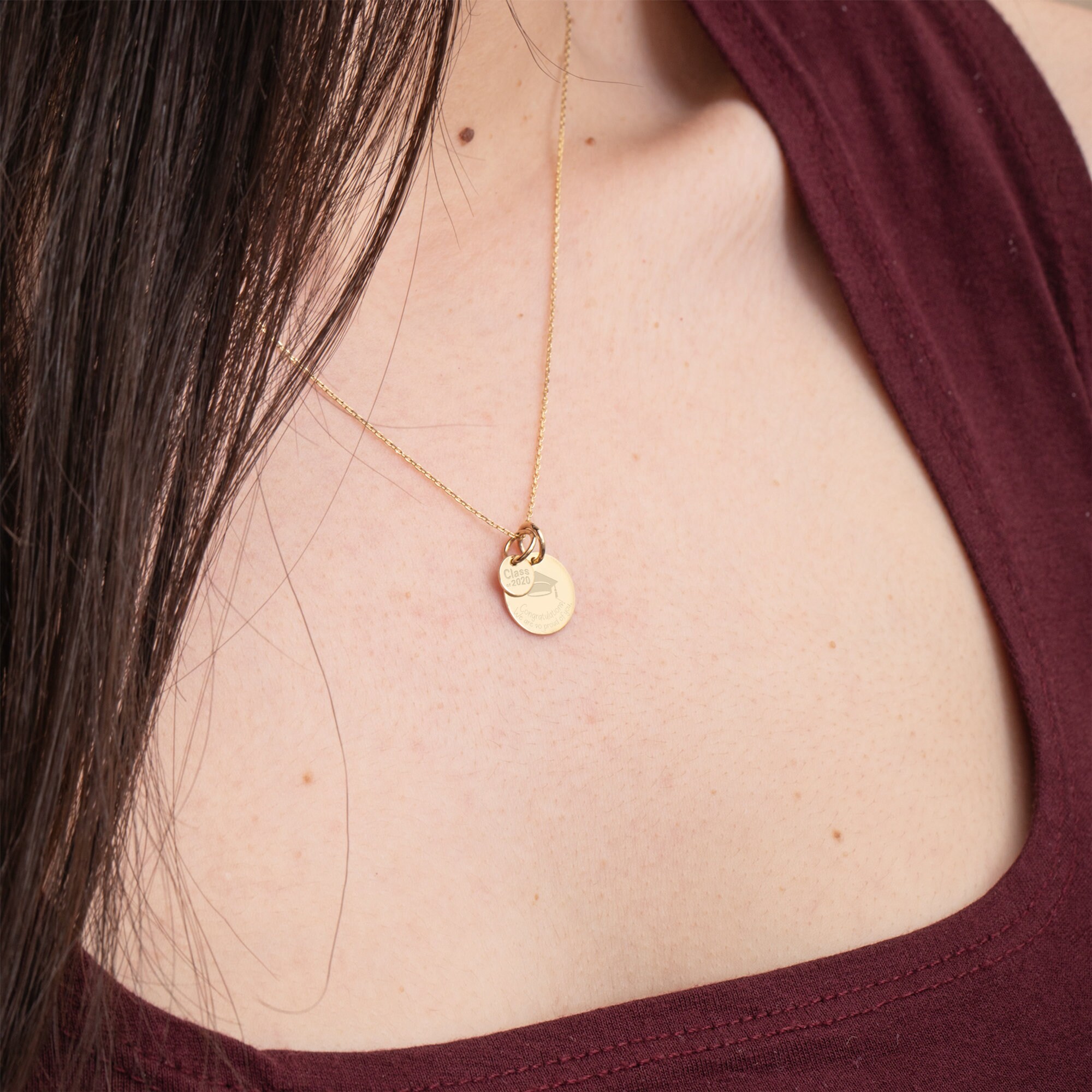 Custom Graduation Disc Necklace 14K 18K Solid Gold Name - Etsy