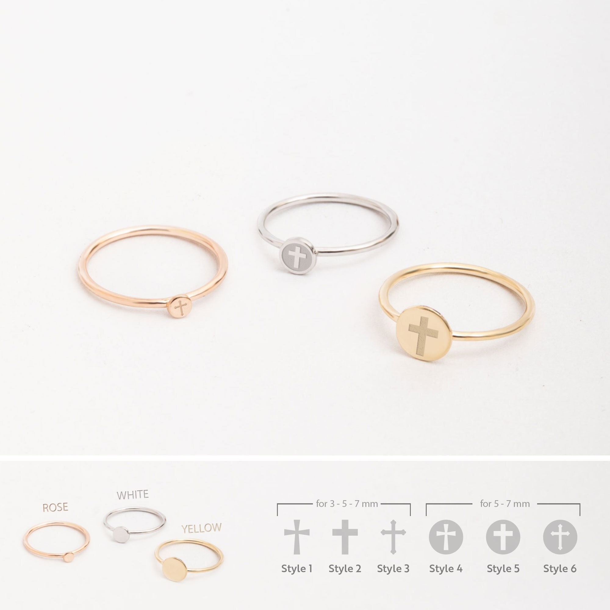 Personalized Tiny Cross Ring in 14k 18k Solid Gold Dainty - Etsy