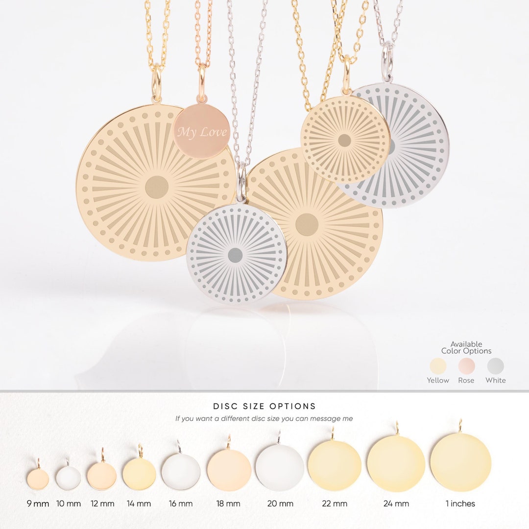 14K Gold Sunbeam Mantra Pendant Necklace, Solid Gold Sunburst Jewelry ...