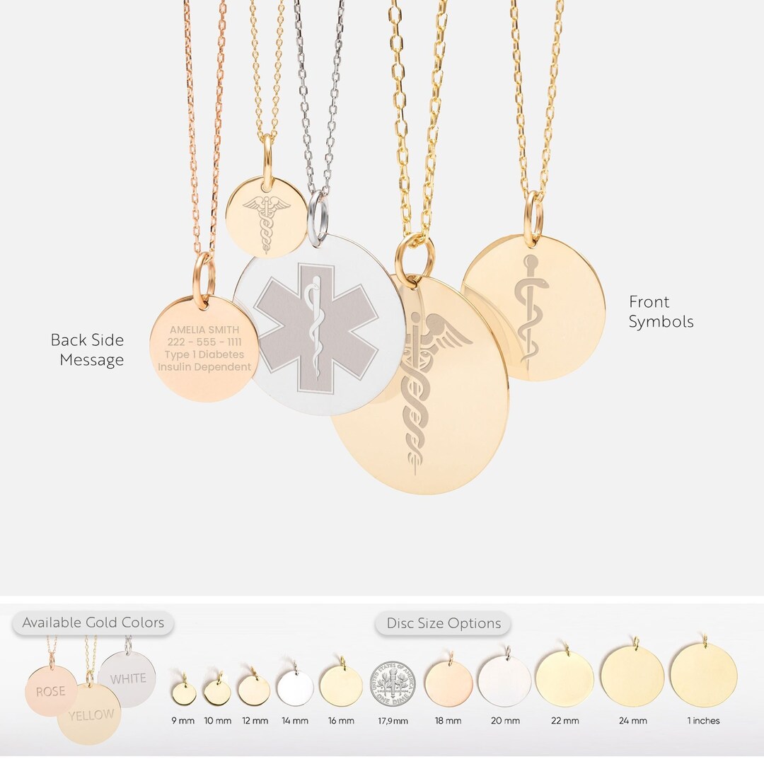 Personalized Medical ID Necklace 14K Solid Gold, Medical Alert ...