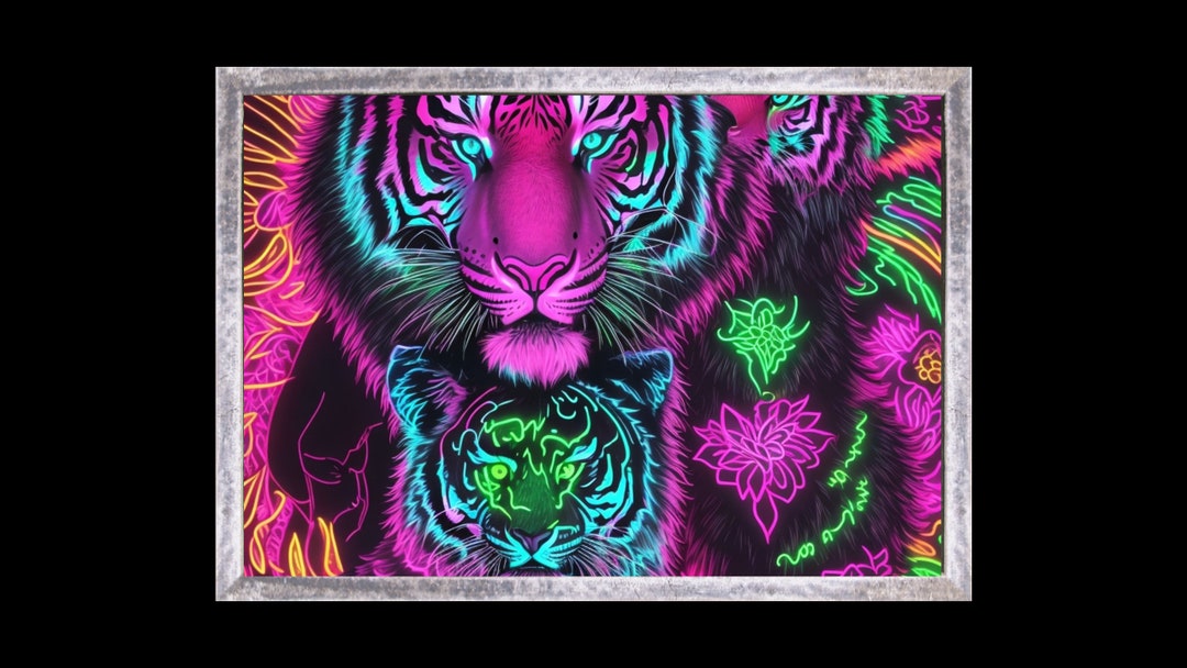 Neon Tiger Bright Vivid Colours Wall Art Suitable for Hanging in ...