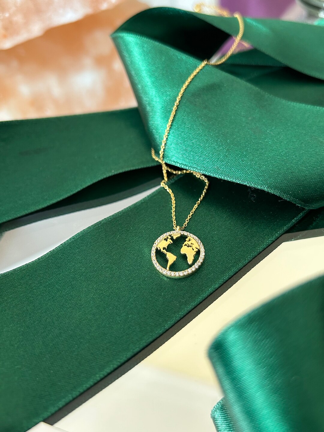 925 Silver Globe Necklace, Earth Necklace, Boho Jewelry Elegance ...