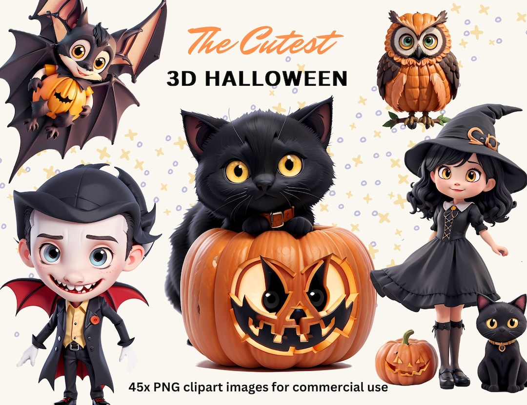 The Cutest 3D Halloween Clip Art Bundle | Adorable Kids Halloween Party ...