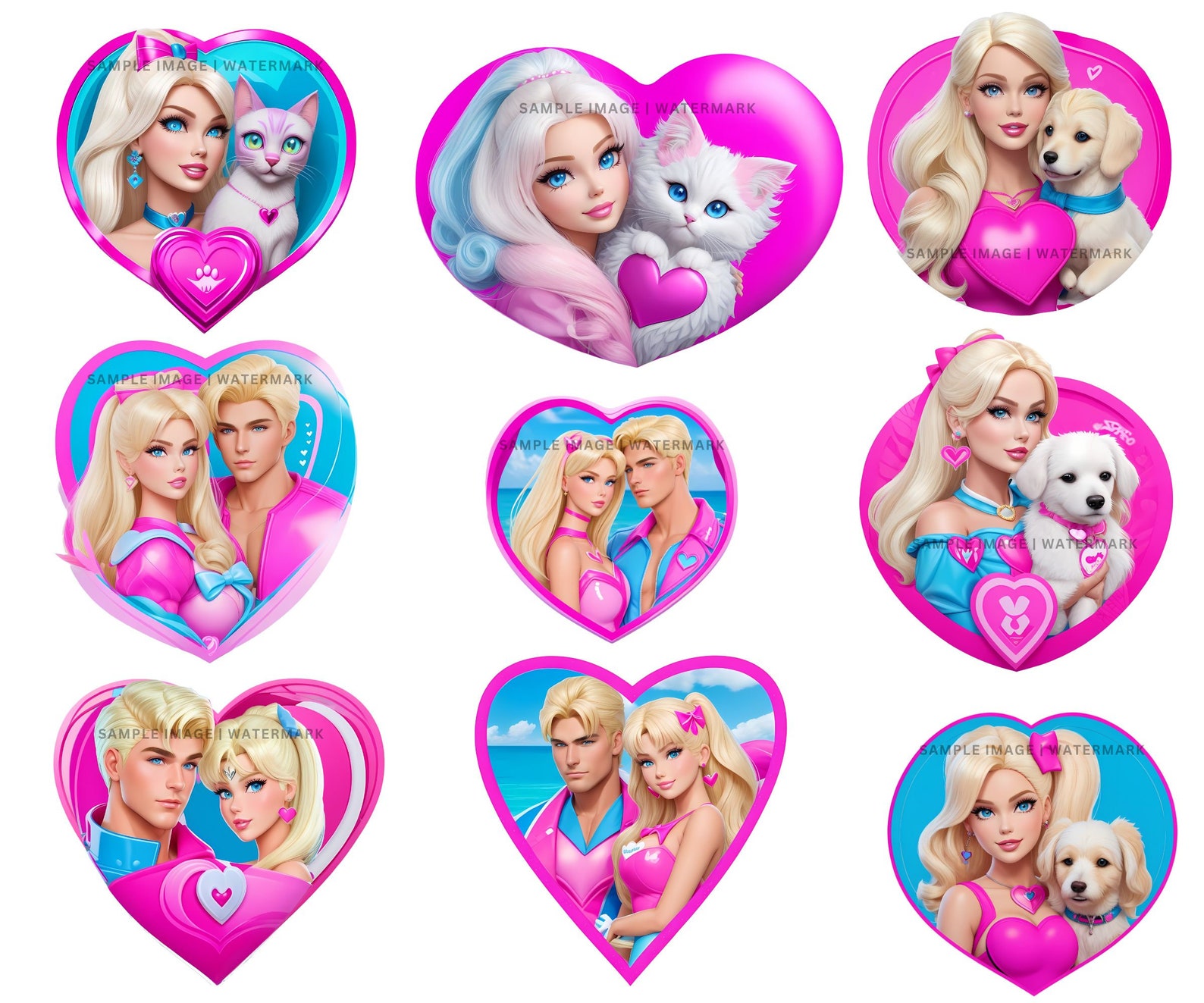 Pink Fashion Doll Icon Clipart Heart Designs, Head Logo Bundle Clipart ...