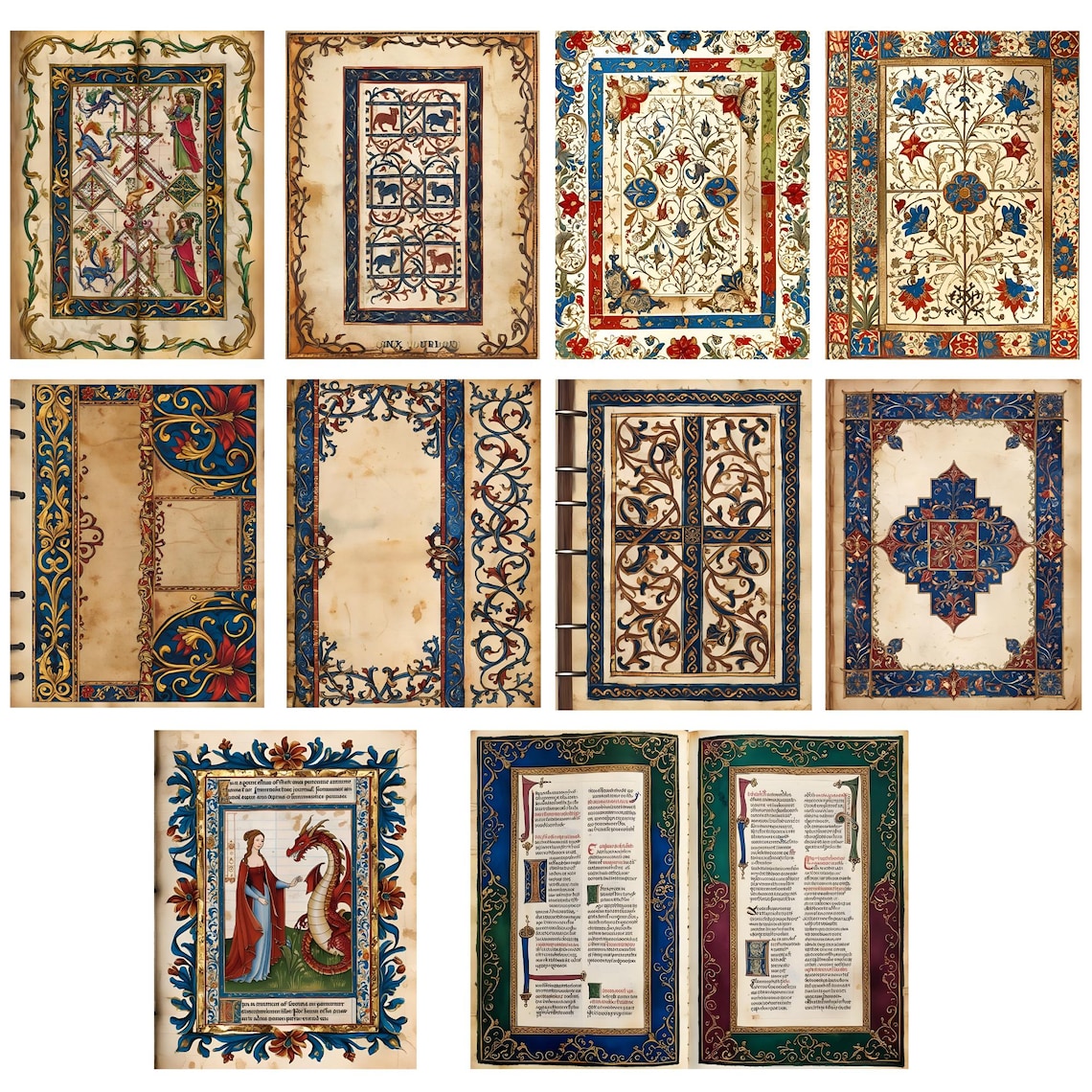 Illuminated Manuscript Digital Paper | Medieval Junk Journal ...