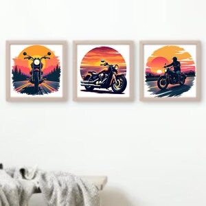 Vintage Motorcycle Sunset Clipart: Classic Motorbike Pngs (digital ...