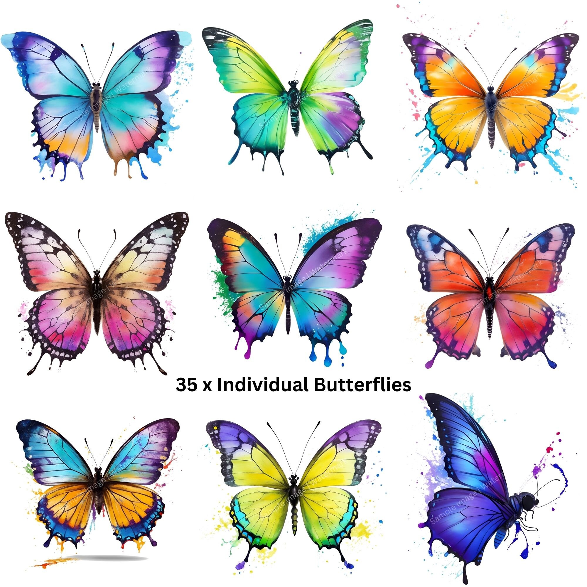 Watercolor Butterflies Clipart Bundle Colorful and Splashy - Etsy