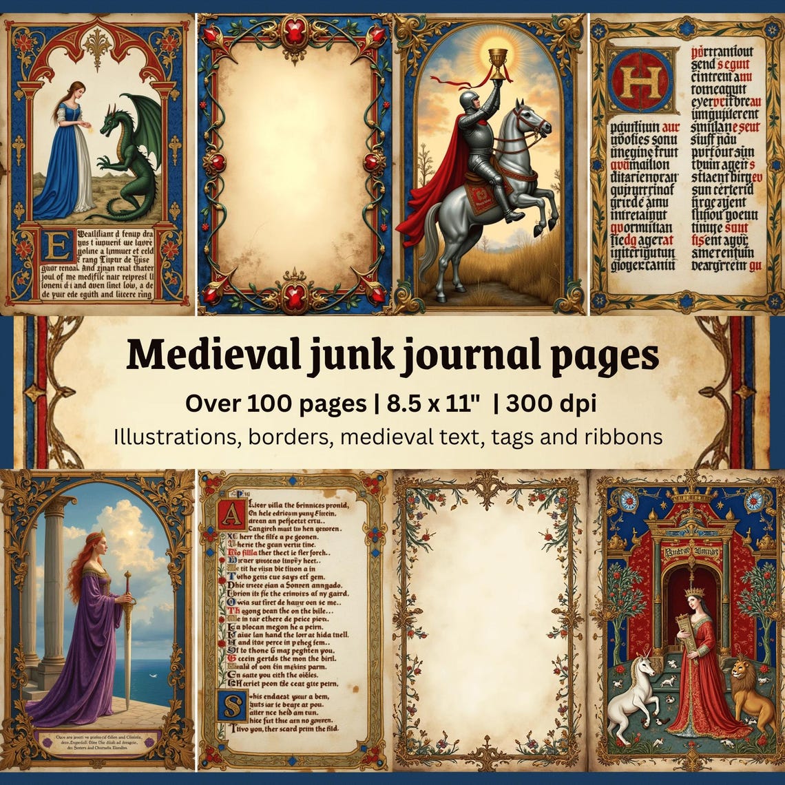 Medieval Illuminated Manuscript Junk Journal Pages | 100+ Printable ...