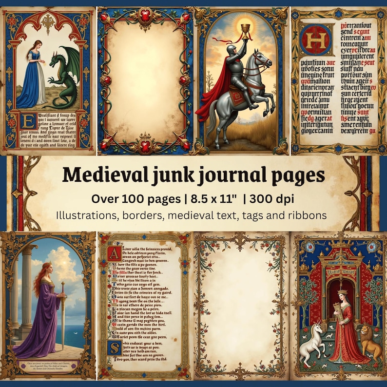Medieval Illuminated Manuscript Junk Journal Pages | 100+ Printable ...