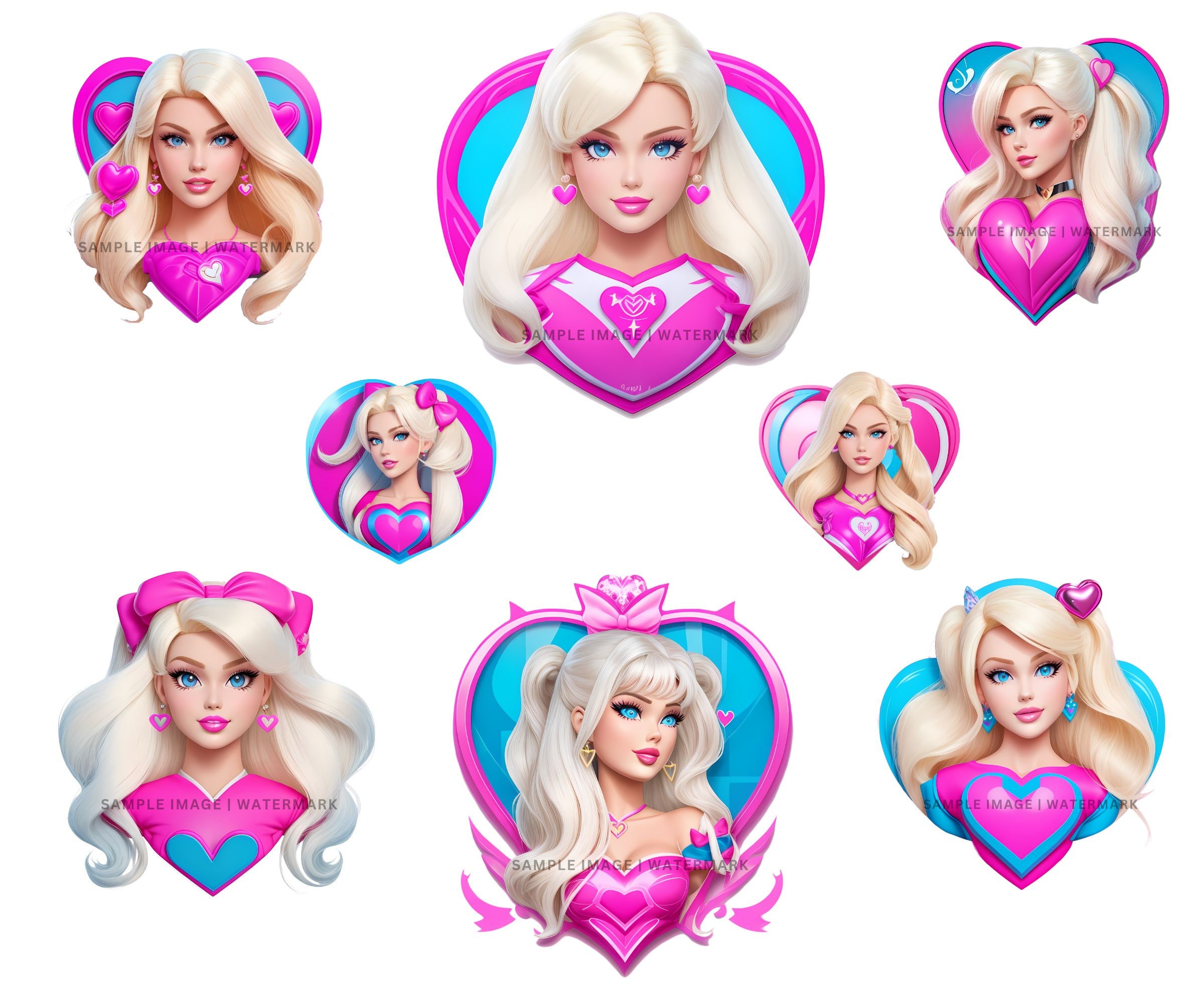 Pink Fashion Doll Icon Clipart Heart Designs, Head Logo Bundle Clipart ...