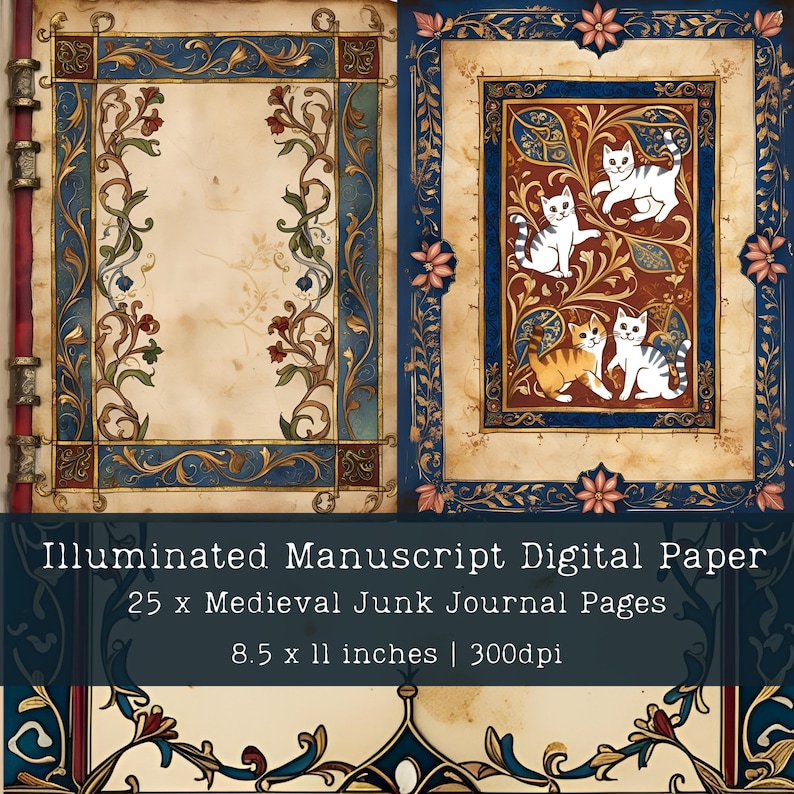 Illuminated Manuscript Digital Paper | Medieval Junk Journal ...