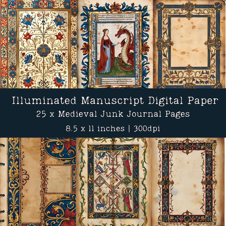 Illuminated Manuscript Digital Paper | Medieval Junk Journal ...