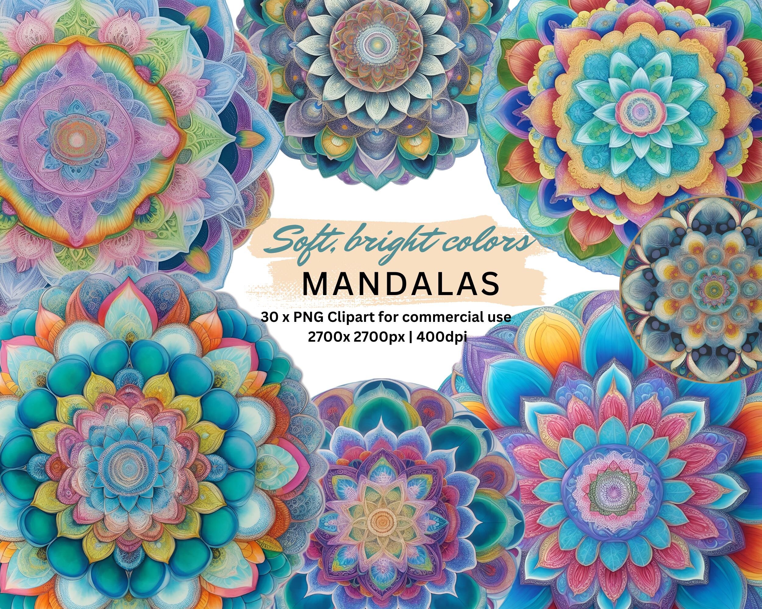 Beautiful Soft Bright Mandalas Clipart Bundle, 30 Pngs for Digital ...