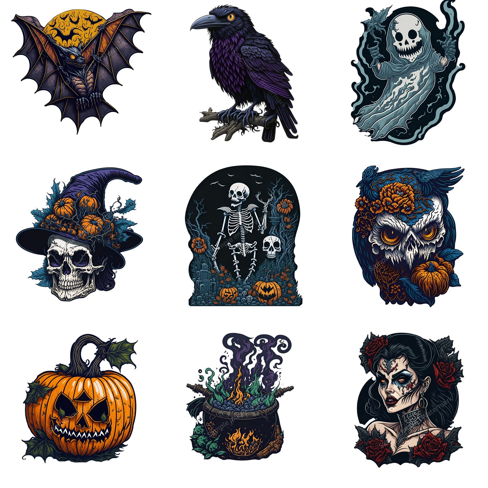 Vintage 1950's Halloween Clipart Bundle, Retro 'old School Tattoo' Bats ...