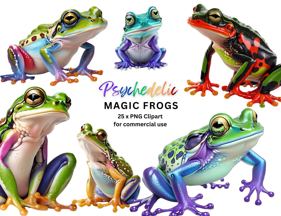 Psychedelic Trippy Frogs Clip Art, Magical Photorealistic Frogs Clipart ...