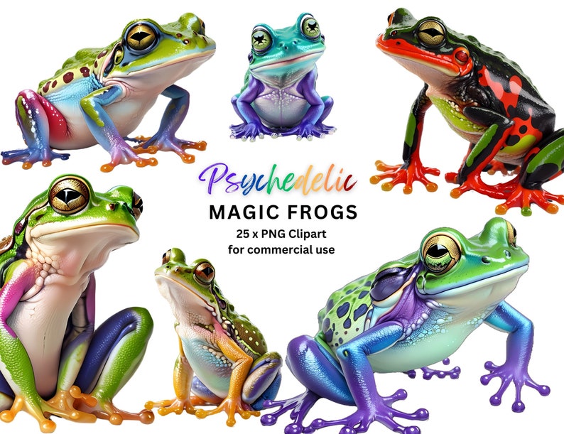 Psychedelic Trippy Frogs Clip Art, Magical Photorealistic Frogs Clipart ...