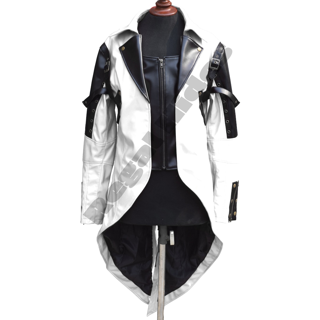 Ultimate Cyberpunk White Black Coat Mens Pirates PU Leather Coat ...