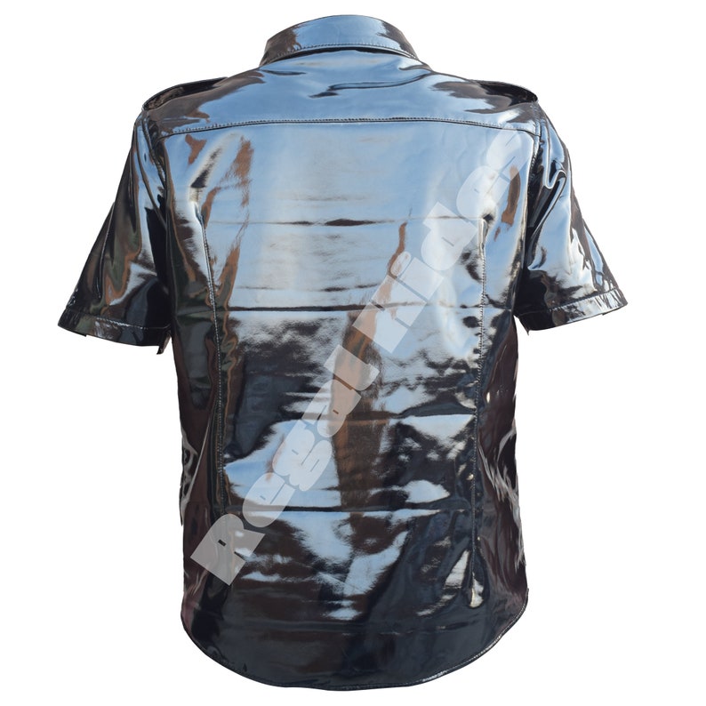 Men Black Vinyl PVC Shirt Gothic Officers Alternative Fashion Vinyl ...