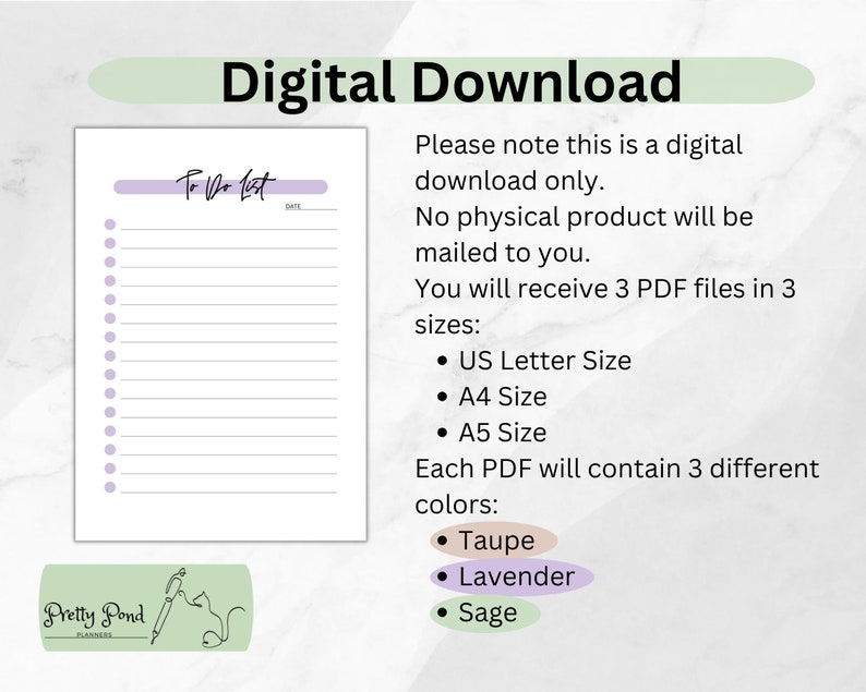 Simple to Do List PDF Fillable Printable 3 Color Set - Etsy