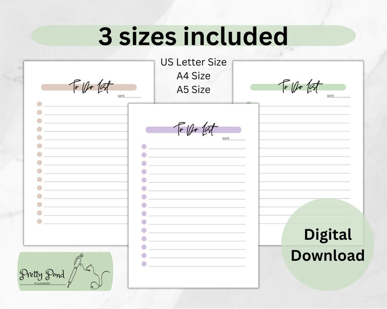 Simple to Do List PDF Fillable Printable 3 Color Set - Etsy