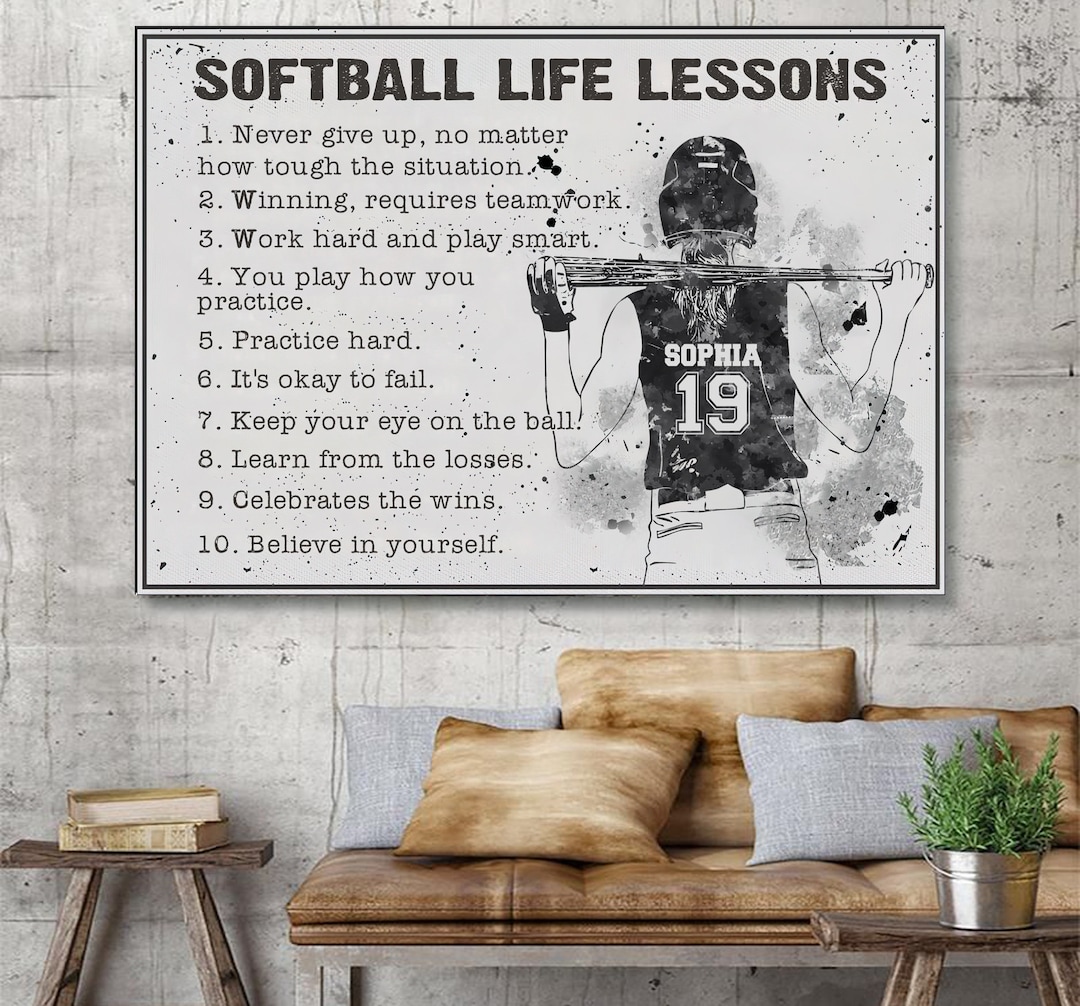 Personalized Softball Life Lessons Canvas Wall Art, Custom Softball ...