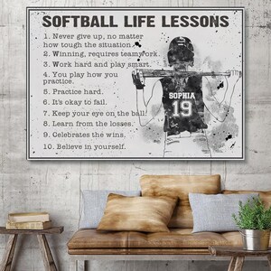Personalized Softball Life Lessons Canvas Wall Art, Custom Softball ...