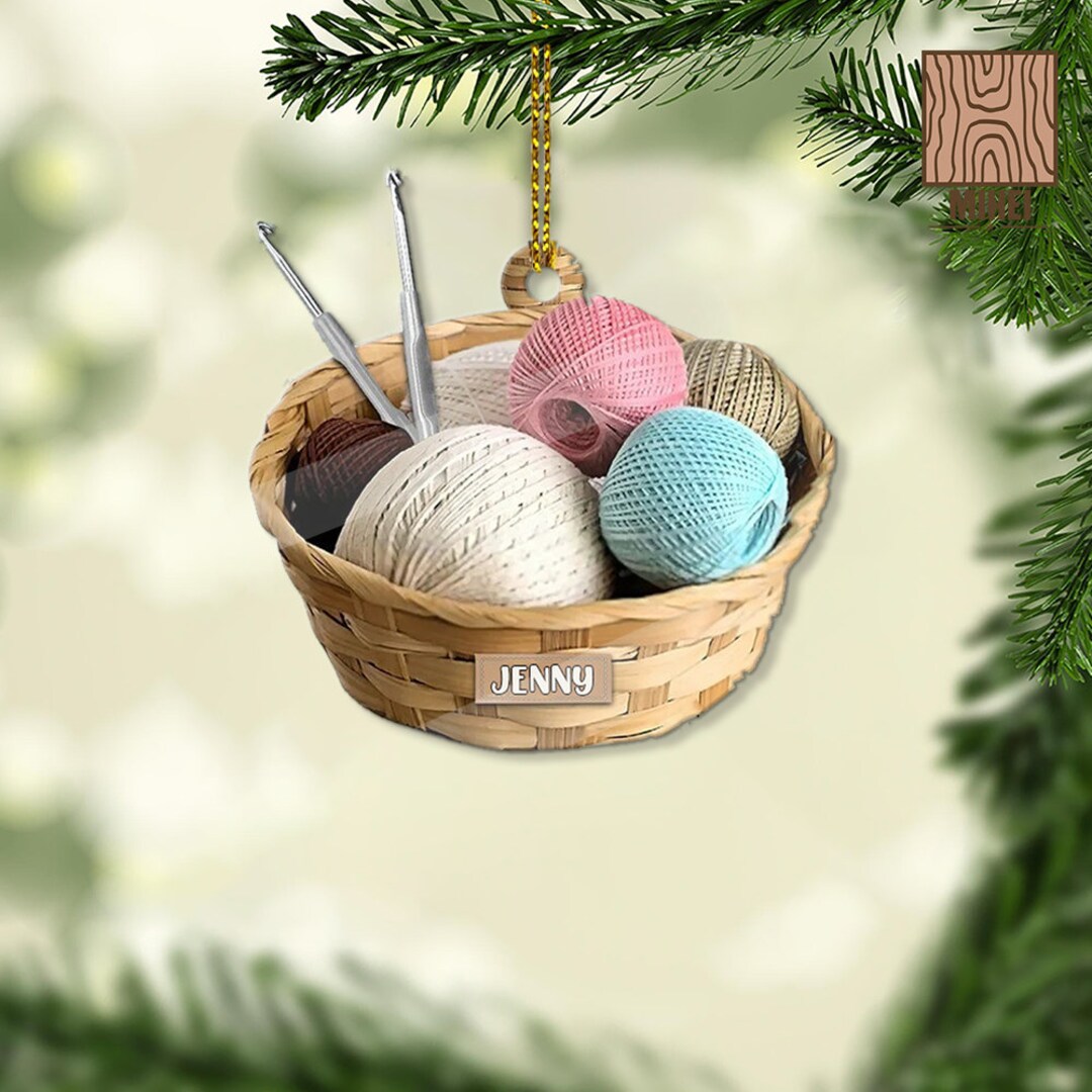 FLAT Custom Crochet Christmas Acrylic Ornament, Personalized Yarn ...