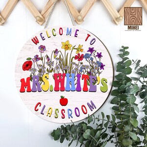 Personalized Teacher Floral Wooden Sign, Welcome to Teacher's Classroom ...