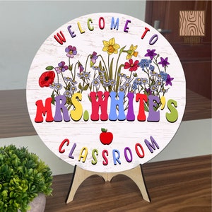 Personalized Teacher Floral Wooden Sign, Welcome to Teacher's Classroom ...