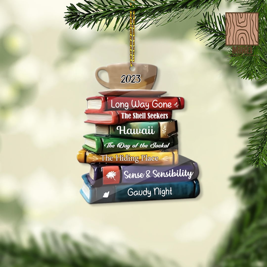 Custom Books Stack Acrylic Ornament, Personalized Favorite Book Titles Christmas Ornament, Book ...