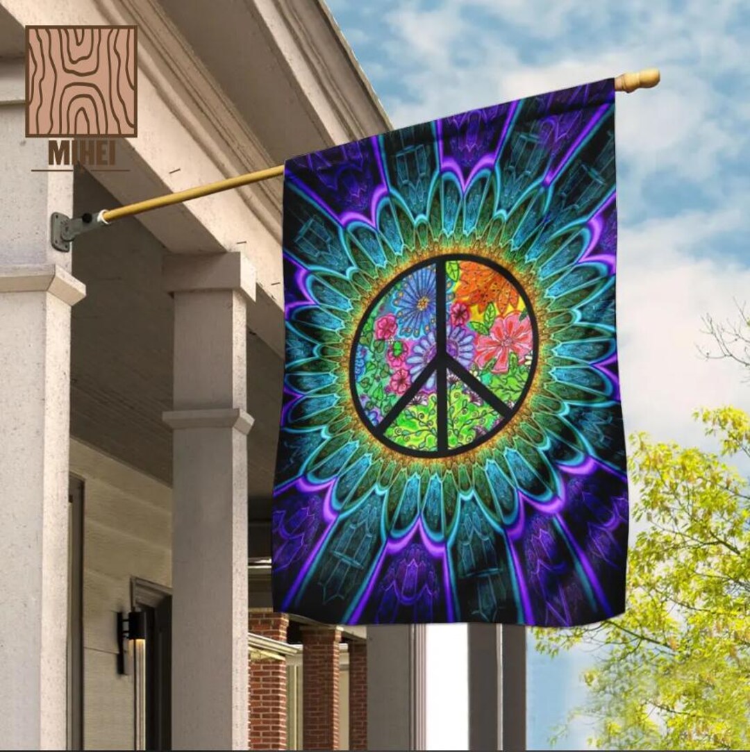 Hippie Tie Dye Flag- Hippie Symbol Flag- Peace Sign Flag- Gift for ...