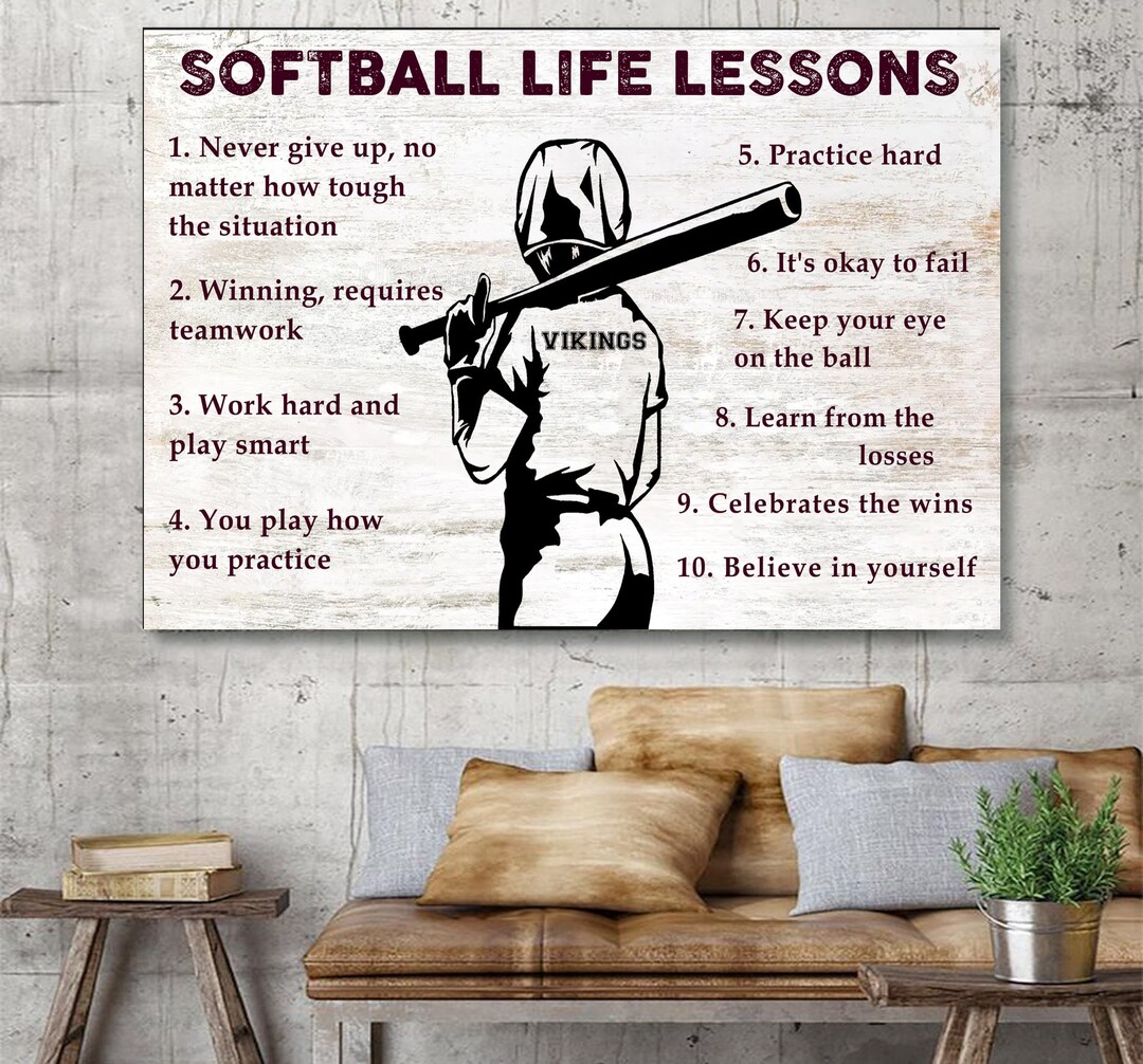 Personalized Softball Life Lessons Canvas Wall Art, Custom Softball ...
