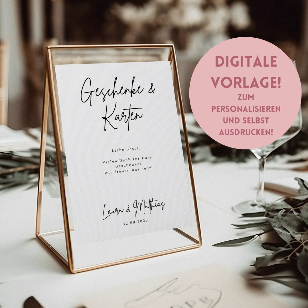 Bearbeitbare Canva-Vorlage für ein Geschenketisch Schild ...