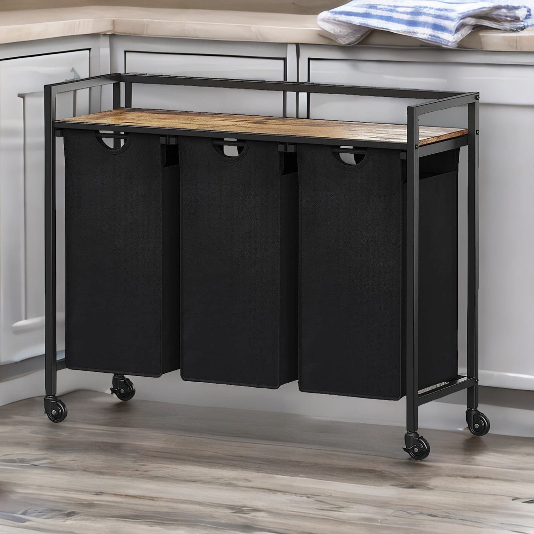 Rustic Industrial Laundry Basket Hamper With Wheels Portable - Etsy UK