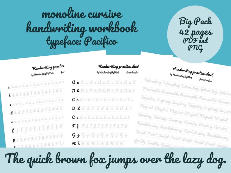 Cursive Monoline Handwriting Worksheets, Monoline Script Lettering ...