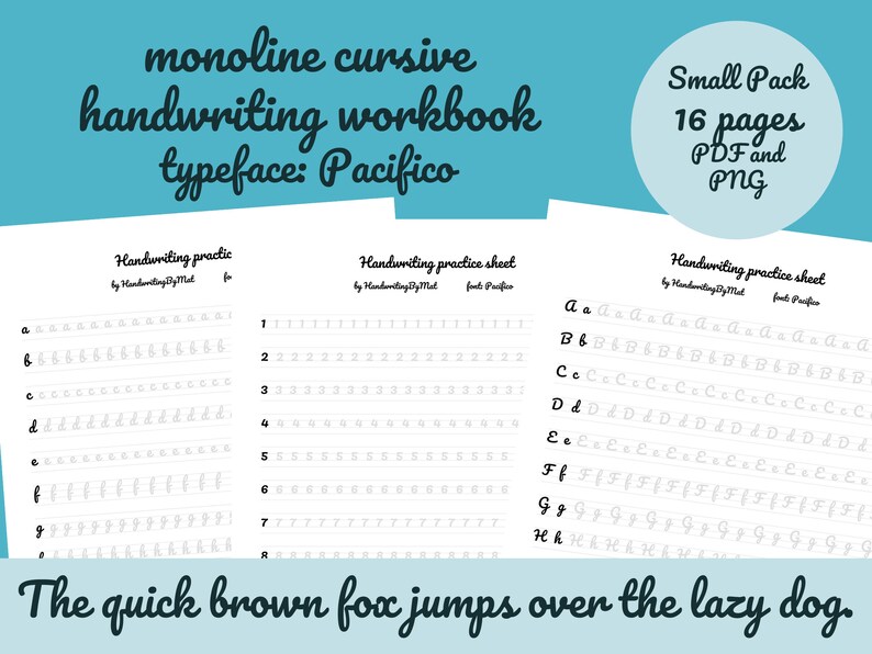 Cursive Monoline Handwriting Worksheets, Monoline Script Lettering, Procreate Handwriting ...