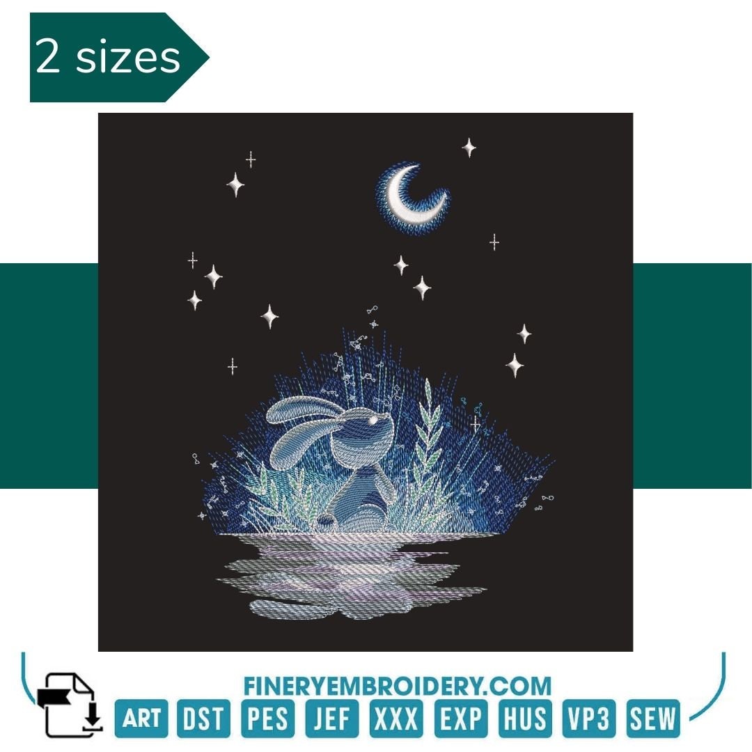 Starry Night Rabbit Embroidery Design Free Standing Lace - Etsy