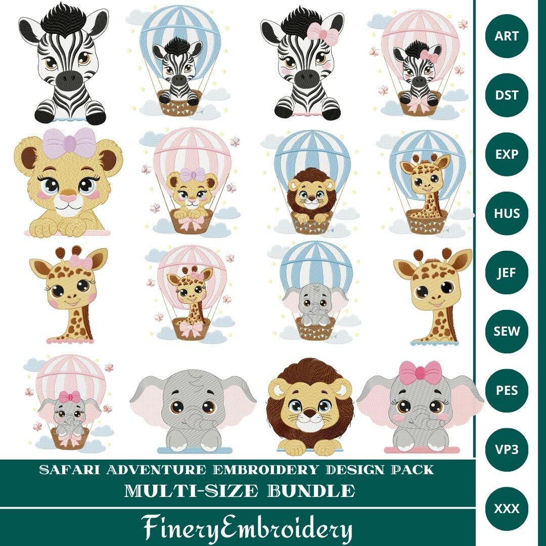 Safari Adventure Embroidery Design Pack – Multi-size Bundle (3” to 9 ...