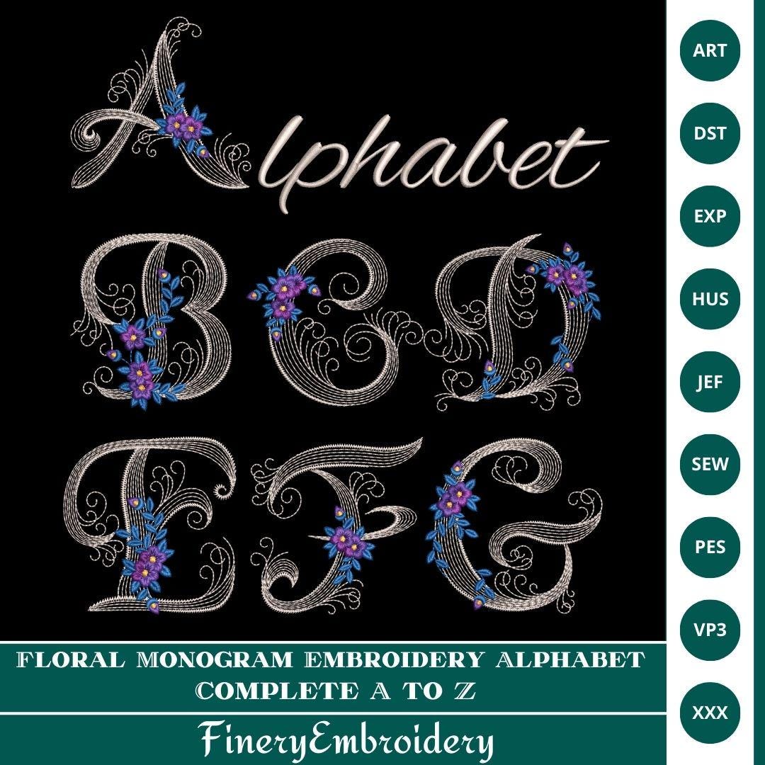 Floral Monogram Embroidery Alphabet A-Z – Instant Download - Etsy