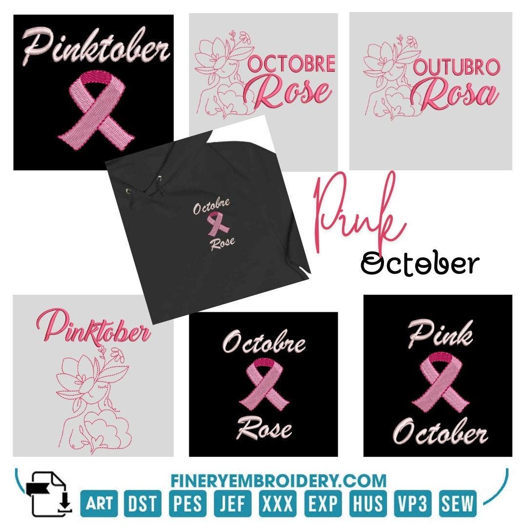 Pink October Embroidery Design Pack – 3 Breast Cancer Awareness Designs ...