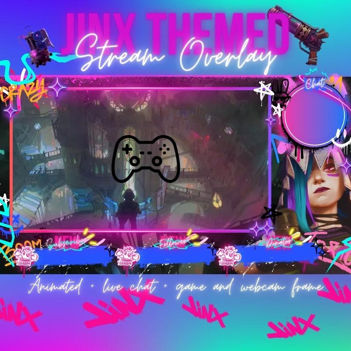 Jinx Stream Overlay Kit: Animated Twitch Stream Pack (PDF) - Etsy