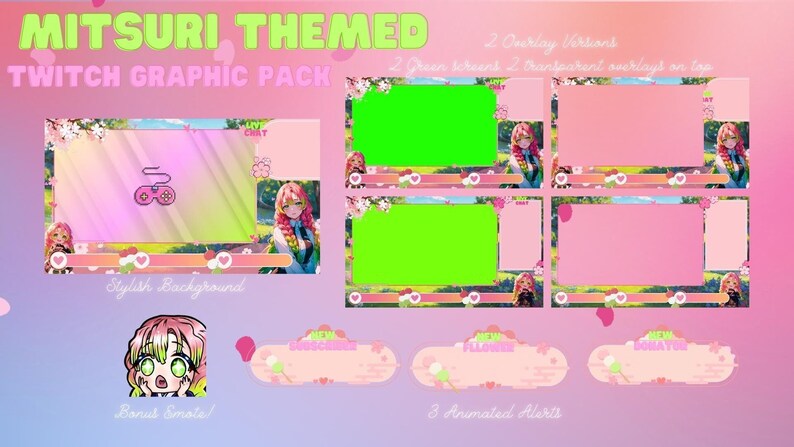 Mitsuri Kanroji Themed Streaming Kit for Twitch | Pack With Bonus Emote ...
