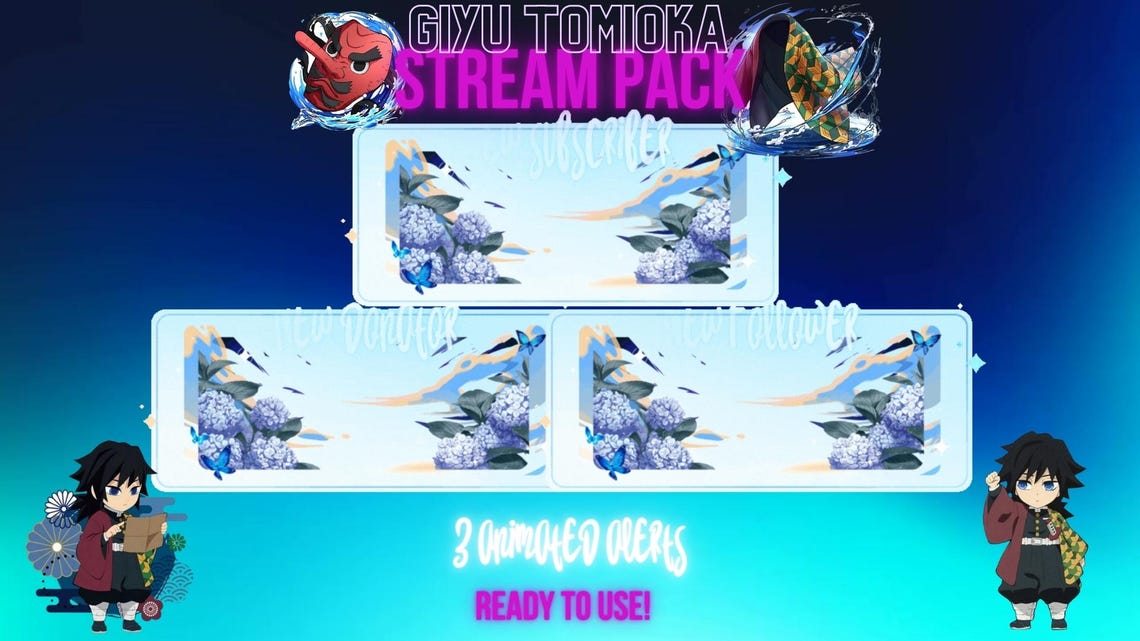 Giyu Tomioka Themed Animated Alerts for Stream | Twitch Overlays and ...
