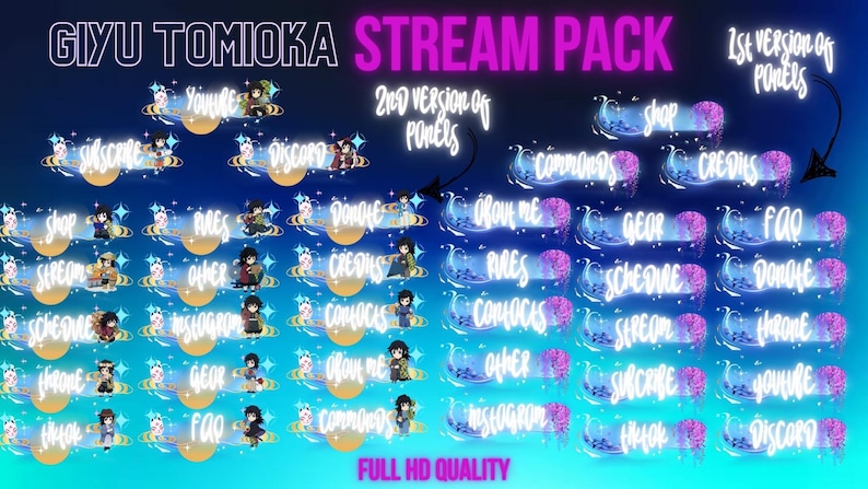 Giyu Tomioka Themed Streaming Kit for Twitch Pack With Stream Overlays ...