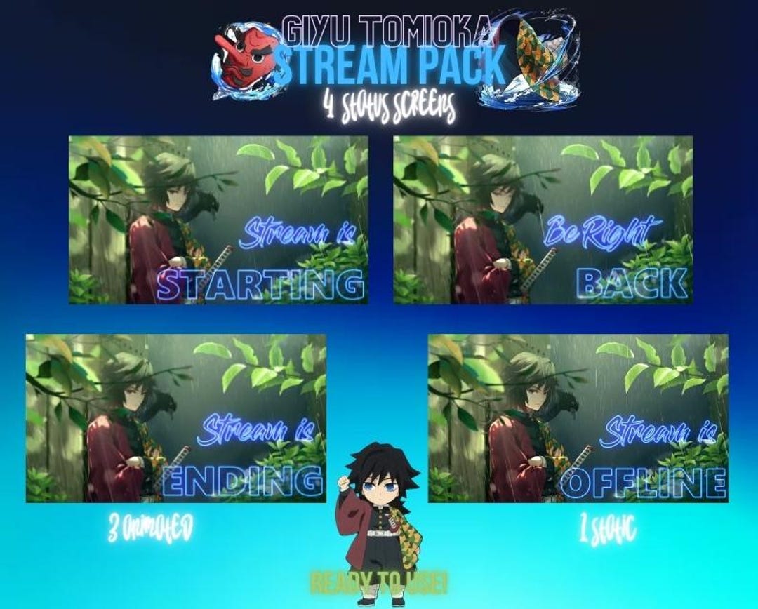 Giyu Tomioka Themed Animated Screens Pack | Stream Overlay/transition ...