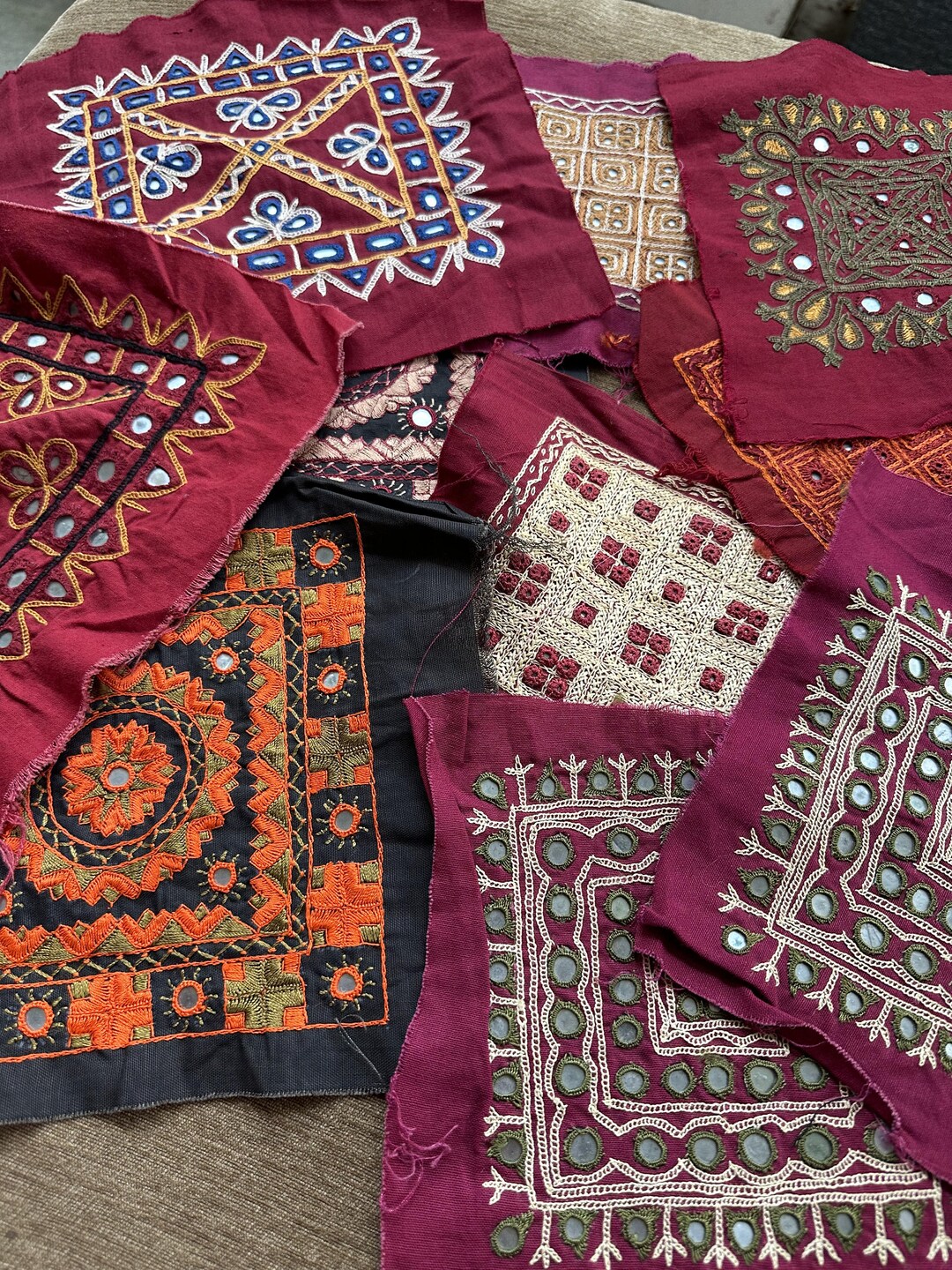 Vintage Kutch Tribal Patches, Mirror Work, Rajasthani Embroidery, Set ...