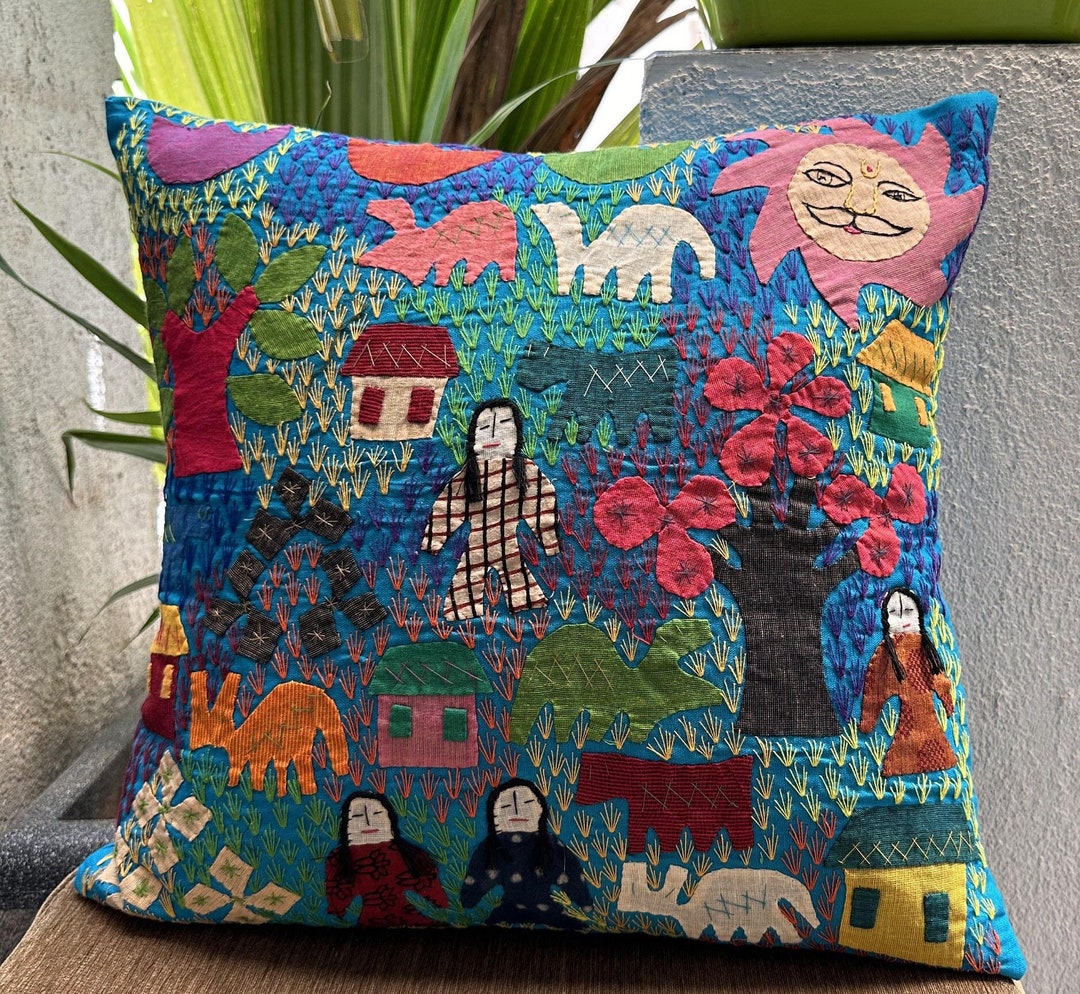 Vintage Applique Work Cushion Cover,reversible Work,homedecor,cushion ...